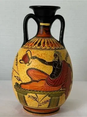 Art | Grecian Style Ceramic Vase Handpainted Yellow And Black Deities ...